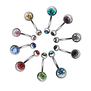 15 PCS Assorted Colors Belly Button Ring Surgical Steel Hypoallergenic Lead and Nickel Free,14 Gauge Navel Piercing Body Jewelry (15 PCS:Steel Ball)