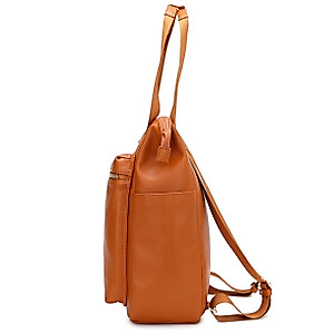 Kah&Kee Feaux Leather Convertible Backpack Tote Bag Casual Travel Daypack 2way for Women Man (Black)