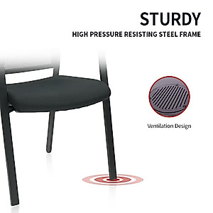 CLATINA Guest Reception Stacking Office Chairs with Arm, Mesh Back Waiting Room Chair with Upholstered Fabric Seat and Ergonomic Lumbar Support for Office Conference School Church, Black-2 Pack