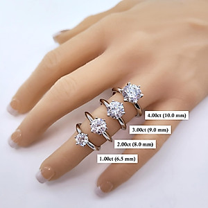 NANA Jewels Matrix 1.00ct (6.5mm) Round Zirconia 6 Prong Solitaire Ring - Platinum Plated Sterling Silver - Size 5.5