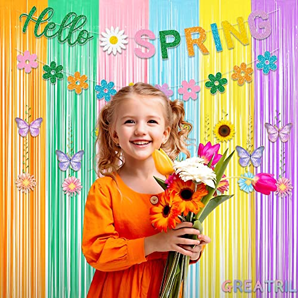 Pastel Rainbow Tinsel Curtain Party Backdrop - GREATRIL Pastel Color Foil Fringe Curtain Photo Booth Streamers for Birthday Easter Spring Baby Bride Shower Ice Cream Unicorn Girls Party Decorations