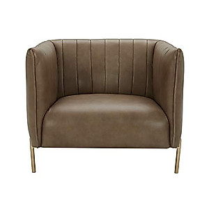 Amazon Brand - Rivet Frederick Mid-Century Channel Tufted Living Room Chair, Taupe Leather, 34.6" D x 38.1" W x 31.4" H