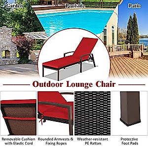 HAPPYGRILL 2PCS Patio Chaise Lounge Chair Outdoor Rattan Wicker Lounge Set Adjustable Backrest Poolside Chaise with Soft Cushions for Beach Pool Backyard Balcony