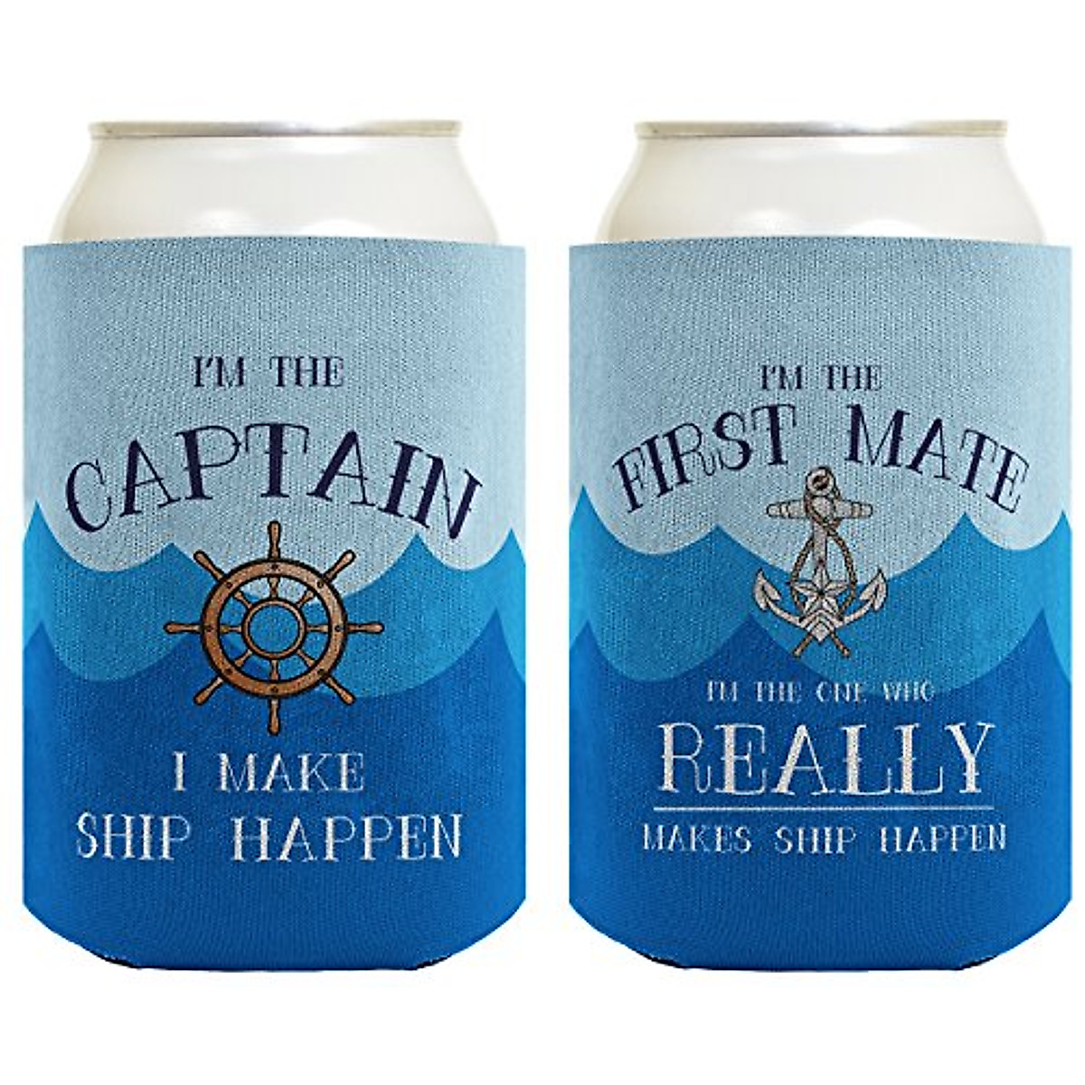 Funny Boating Gifts Captain First Mate Ship Happen Bundle 2 Pack Can Coolie Drink Coolers Coolies Waves