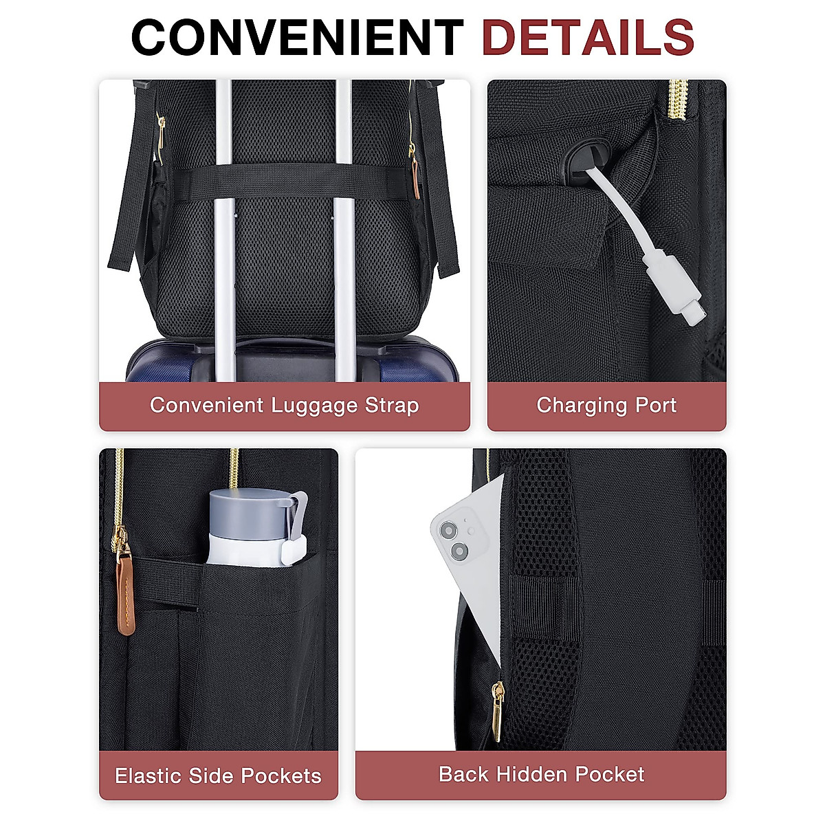 BAGSMART Travel Backpack for Women, 15.6 Inch Laptop Backpack, Teacher Backpack with USB Charging Hole, Casual Daypack College School Bookbags, Large Capacity Computer Backpacks for Business, Black