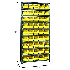 Quantum Storage Systems 1275-202YL Store More Steel Shelving Unit with 6" Shelf Bins, 12" D x 36" W x 75" H, Yellow