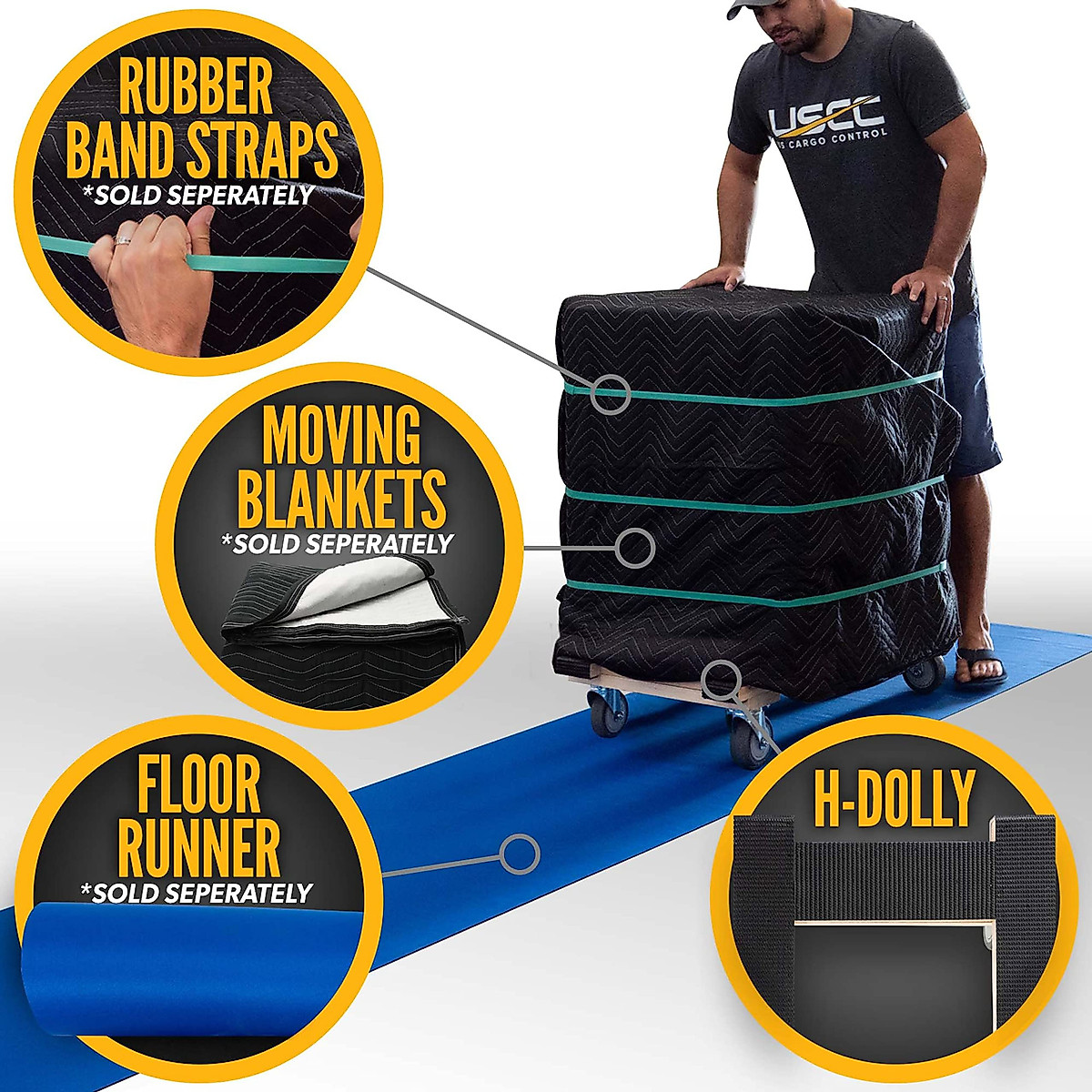 US Cargo Control - H-Dolly Moving Dolly 18 Inch x 30 Inch - Heavy Duty Furniture Dolly with Four Rubber Swivel Casters - Rubber Tread Secures Cargo While Moving Dolly