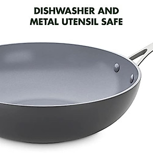 GreenPan Valencia Pro Hard Anodized Healthy Ceramic Nonstick 12" Wok, PFAS-Free, Induction, Dishwasher Safe, Oven Safe, Gray