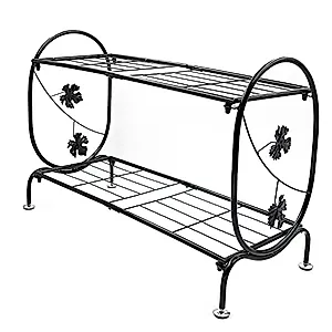 2-Tier Shoe Rack Stand, Metal Iron Wire Shoe shelf Storage Organizer, For Entryway, Hallway, and Closet Rustic Black 24"x10.5"x16.5"