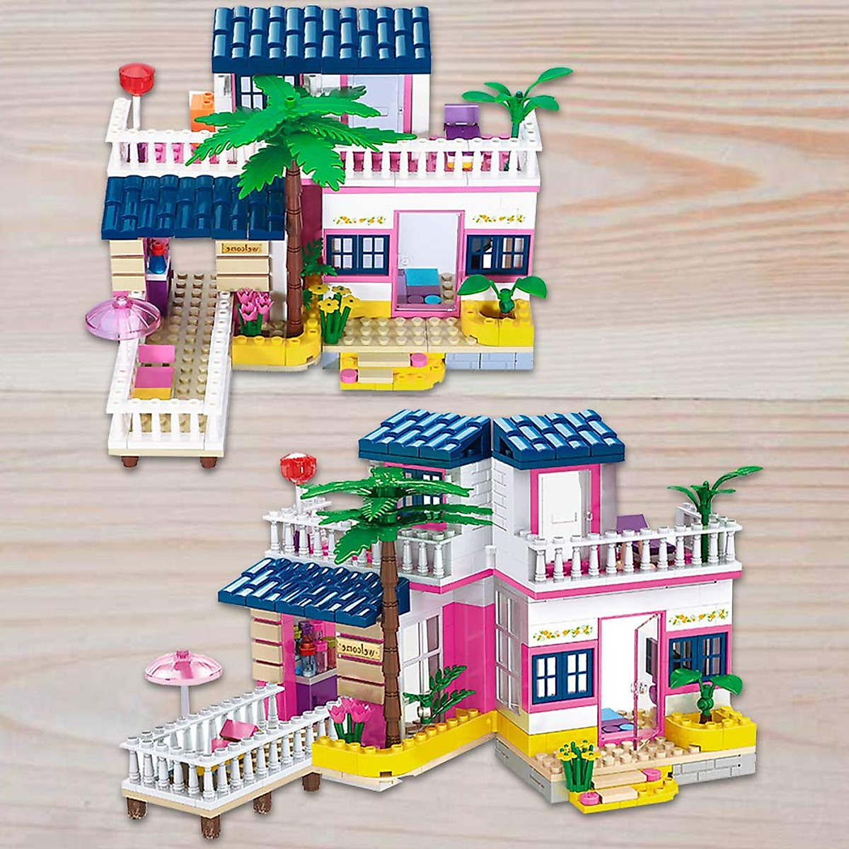 DEFICOSY Girls House Building Sets Seaside Villa Building Blocks Toys with Flowers, Trees and Plants, Friends Beach Hut Building Kit for Kids and Girls Aged 6 and up 360 Pieces