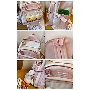 TULDYS Kawaii Backpack with Cute Accessories Aesthetics Bookbag (Pink)