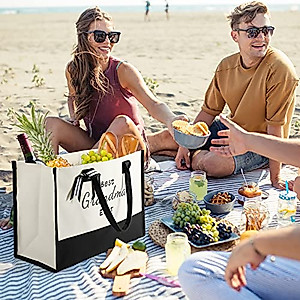 TRSODD Grandma Gifts, Gifts for Grandma, Embroidery Tote Bag for Women, Grandma Birthday Gifts, Best Grandma Ever Beach Bag with Inner Pocket, Beautiful Gift Box and Greeting Card Sets