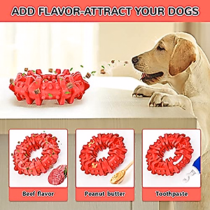 Dog Balls Treat Dispensing Dog Toys for Aggressive Chewers Large Breed, Nearly Indestructible Squeaky Dog Chew Toys for Large Dogs, Natural Rubber Dog Puzzle Toys (RING-Red, For Larege Dogs)