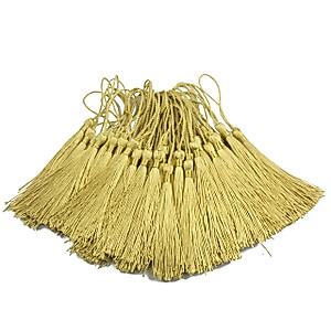 Aokbean 100pcs 5 Inches Handmade Silky Floss Soft Craft Bookmark Tassels with Loops for DIY, Jewelry Making, Graduation Tassel,Bookmarks,Souvenir (Light Gold)