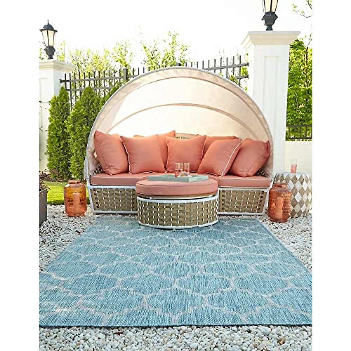 Unique Loom Outdoor Trellis Collection Area Rug (7' 1" x 10' Rectangle, Aquamarine/ Gray)