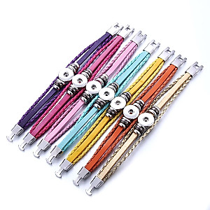 H&PY Leather Snap Button Bracelet Handmade Brown Black PU Leather Snap Jewelry Bracelet for Women Men Fit DIY 18mm Snap Buttons Jewelry (3, Zinc Alloy)