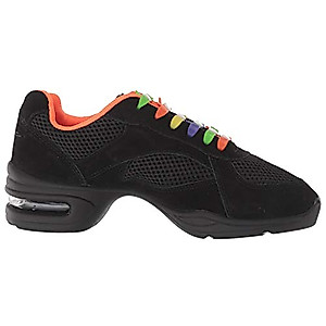 Skazz by Sansha Women's Dance Studio Exercise Sneakers Mesh Suede Rubber Split-Sole Haley, Black/Orange,7.5