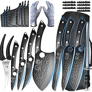 XYJ Professional Chef Knife Set with Bag Japanese Kitchen Knives Serbian Meat Cleaver for Camping Outdoor