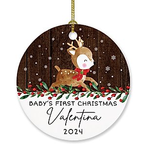 Ornaments Baby's First Christmas 2024, Personalized Deer Baby 1st Christmas Ornaments Gift for New Dad New Mom Newborn, Custom Name Deer Baby Boy Baby Girl Xmas Ornament, Deer Baby Ornament for Kids