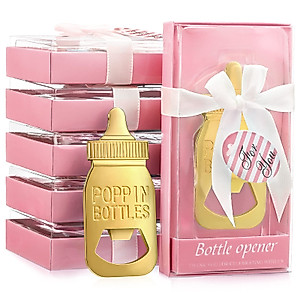30 Pieces Baby Shower Bottle Opener Party Favor for Guest Popping Baby Bottle Shaped Opener Baby Girl Boy Birthday Wedding Gender Reveal Party Souvenirs Return Gifts (Pink)