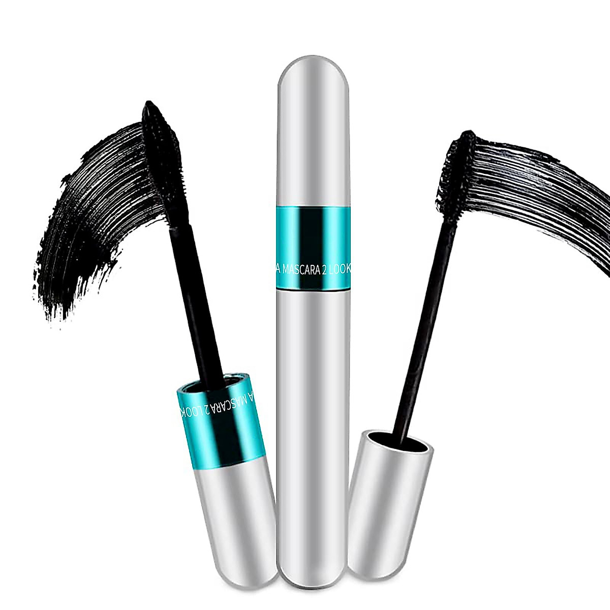 2 Pack 2 in 1 for Mascara 5x Longer Washable, 2 in 1 4D Silk Fiber Lash Mascara, No Clumping, Long-lasting Black Mascara