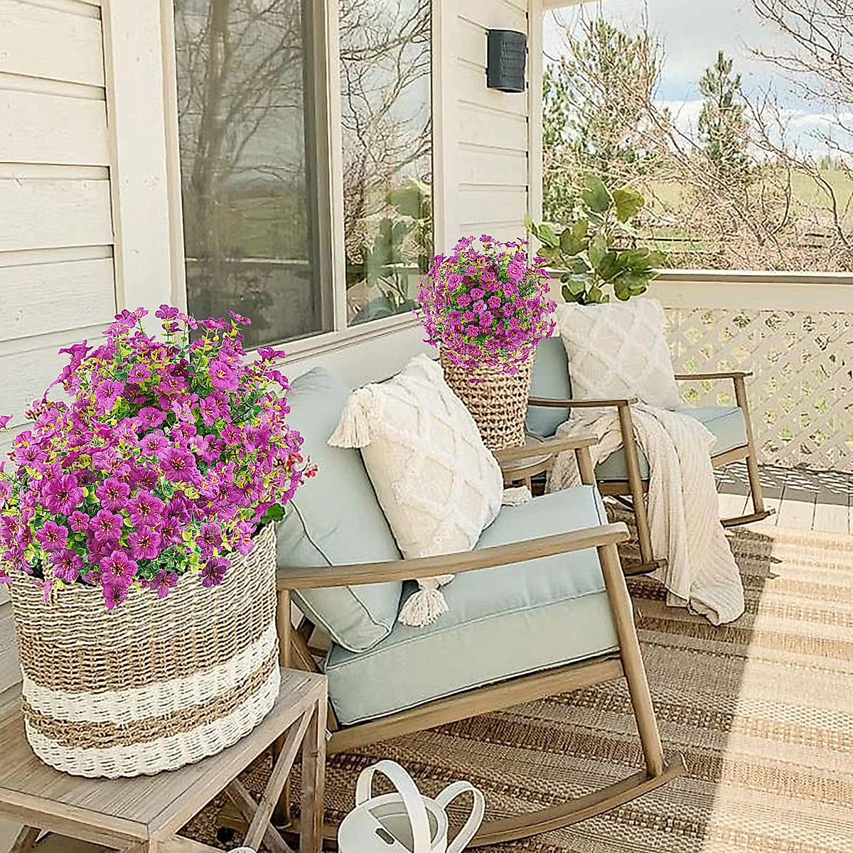 Tepaler Artificial Flowers 6 Bundles Outdoor UV Resistant Fake Flowers No Fade Faux Plastic Greenery Shrubs Home Garden Porch Window Box Decorating (Purple)