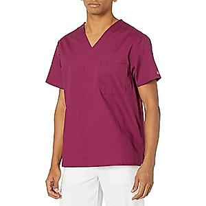 Dickies Men's Signature V-Neck Scrubs Shirt, Wine, Large