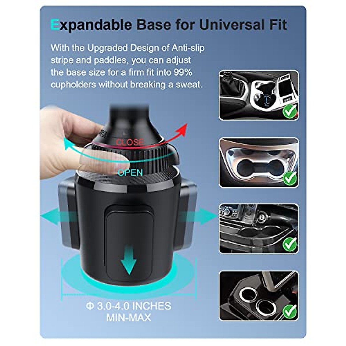 OQTIQ Magnetic Wireless Car Charger Mount for MagSafe Cup Holder Car Phone Mount Charger Adjustable Fast Charging with Cooling Fan Compatible with iPhone 14 13 12 Pro Max Mini [with QC 3.0 Adapter]