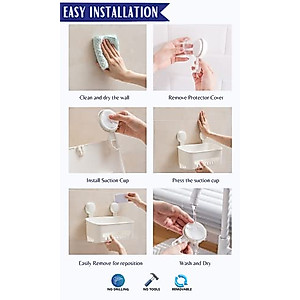 Shower Caddy Vacuum Suction Cup 3Pcs-No Drilling Bathroom Suction Cup Shower Shelf Organizer-Shower Shelves Basket for Shampoo,Soap and Toothbrush Holder-Racks for Inside Bath and Kitchen Wall (White)