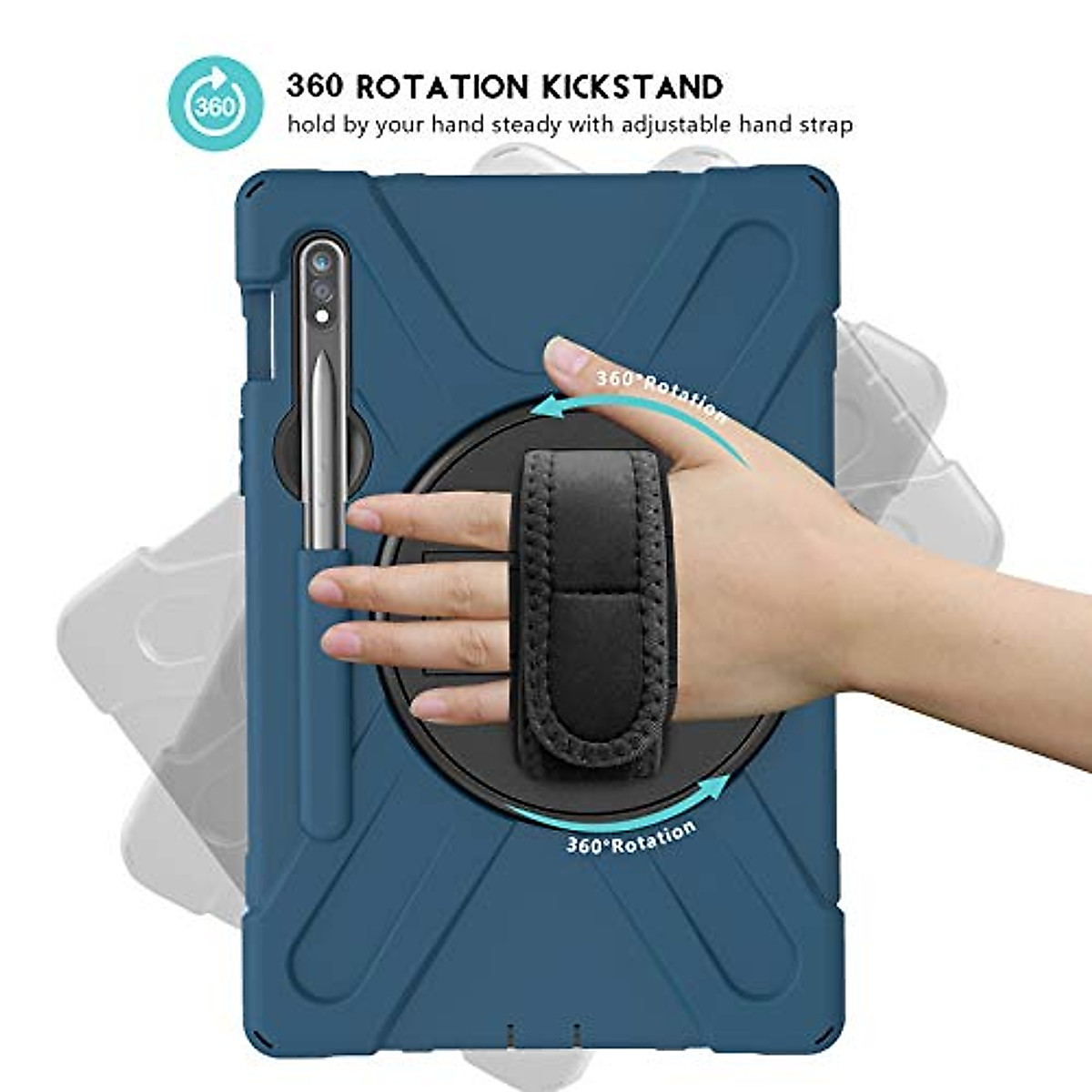 ProCase Galaxy Tab S8 2022 / Tab S7 2020 11 Inch Case (SM-X700/706/T870/T875) with S Pen Holder, Rugged Heavy Duty Shockproof Rotating Kickstand Protective Cover for Galaxy Tab S8 S7 11" -Moroccoblue