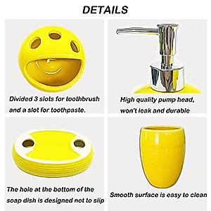AONUOWE Bathroom Accessories Set 4PCS, Bathroom Decor Ceramic Accessories Sets Complete with Soap Dispenser, Toothbrush Holder, Tumbler, Soap Dish(Yellow)