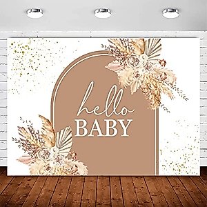 InMemory Boho Baby Shower Backdrop Pampas Grass Floral Rainbow Arch Hello Baby Shower Photography Background for Bohemian Girls Baby Shower Decorations Oh Baby Party Banner Photo Booth Backdrops 7x5ft