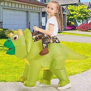 GOOSH Inflatable Dinosaur Costume Kids Triceratops Costume Halloween Dinosaur Blow up Costumes Kids Dinosaur Costumes Toddler (48 inches) Green