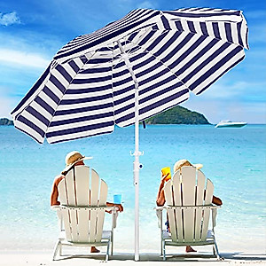 MEWAY 6.5ft Beach Umbrella with Sand Anchor & Tilt Mechanism, Portable UV 50+ Protection, Outdoor Sunshade Umbrella with Carry Bag, for Garden Beach Outdoor