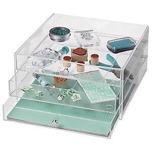 Simply Tidy Clear 3-Drawer Organizer Organize Cosmetics, Stationary, and Arts & Crafts - Bulk 4 Pack