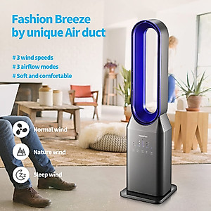 NUMIFUN Bladeless Tower Fan 36 Inches Portable Electric Standing Floor Fan Air Circulator with Oscillating and Remote Control for Indoor Home Large Room Bedroom Office Use