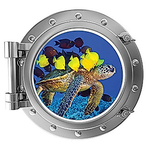 OFISSON - 4 Pieces Bedroom 3D Wall Stickers - Porthole Sea Life Art Sticker 3M for Kids (Girls and Boys) Playroom (12” Diameter Each)