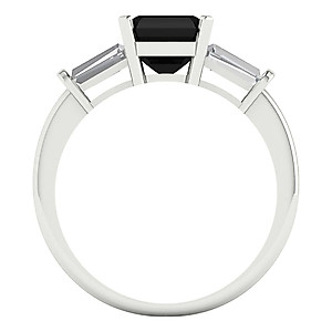 1.62 ct Sq Emerald cut 3 stone Solitaire Natural Black Onyx Engagement Promise Anniversary Bridal Ring 18K White Gold 3.5