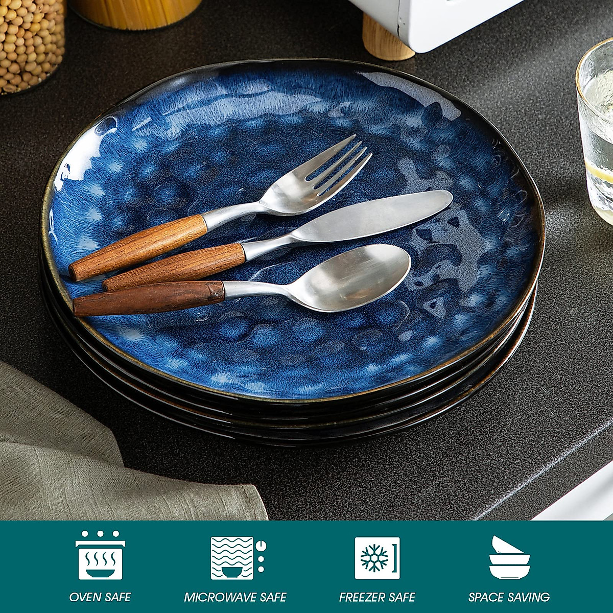 vancasso Starry Dinner Plates, 10.5 Inch Ceramic Plates, Microwave, Oven and Dishwasher Safe Plates Set of 4, Modern Dinnerware Dishes Set&Scratch Resistant-Blue