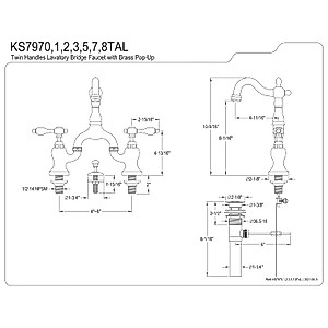 Kingston Brass KS7972TAL Tudor Bridge Bathroom Faucet, Polished Brass, 10.75 x 8 x 2.13
