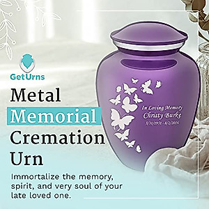 GetUrns - Embrace Butterfly Urns for Human Ashes, Cremation Urns for Adult Ashes Men & Women, Cremation Urn for Home, Vault, or Niche, 200 cu. in, Custom Single Engraving, Purple