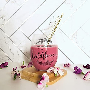 Celebrimo She Is A Wildflower Wine Glass as Mindfulness Meditation Gifts for Women - Thoughtful Bestfriend Gifts - Spiritual, Inspirational, Motivational Gifts for Women - Sister Wine Glass 15oz