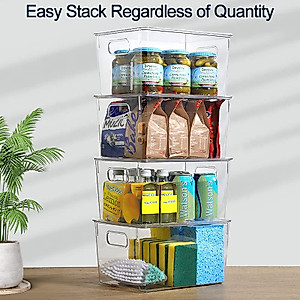 8pcs Refrigerator Organizer Bins with Lids - Clear Plastic Storage Bins, Stackable Food Fridge Organizers with Cutout Handles, Fruit Vegetable Storage Containers for Kitchen Pantry Organization