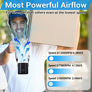 YEMIUGO 9600mAh Waist Clip Fan Rechargeable, Portable Belt Fan, Necklace Fan Personal Fan Cooling Fan Hands-free with 3-Speed, Strong Airflow for Fishing, Gardening, Climbing, Cycling