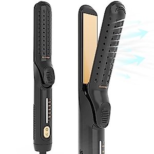 Hywestger Flat Iron Hair Straightener and Curler 2 in1 | 360° Airflow Styler Curling Iron with 80 Ionic Cooling Air Vents, 5 Adjustable Temperature Settings, 15s Fast Heating & Dual Voltage