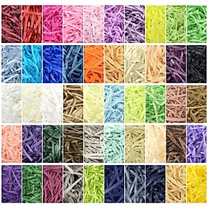 Tigeen 50 Pack Crinkle Cut Paper Shred Filler 2.2 LB Crinkle Paper Shredded Paper Filler Raffia Confetti Paper Shreds Basket Grass for Gift Wrapping DIY Craft Box Packing and Filling, 50 Colors