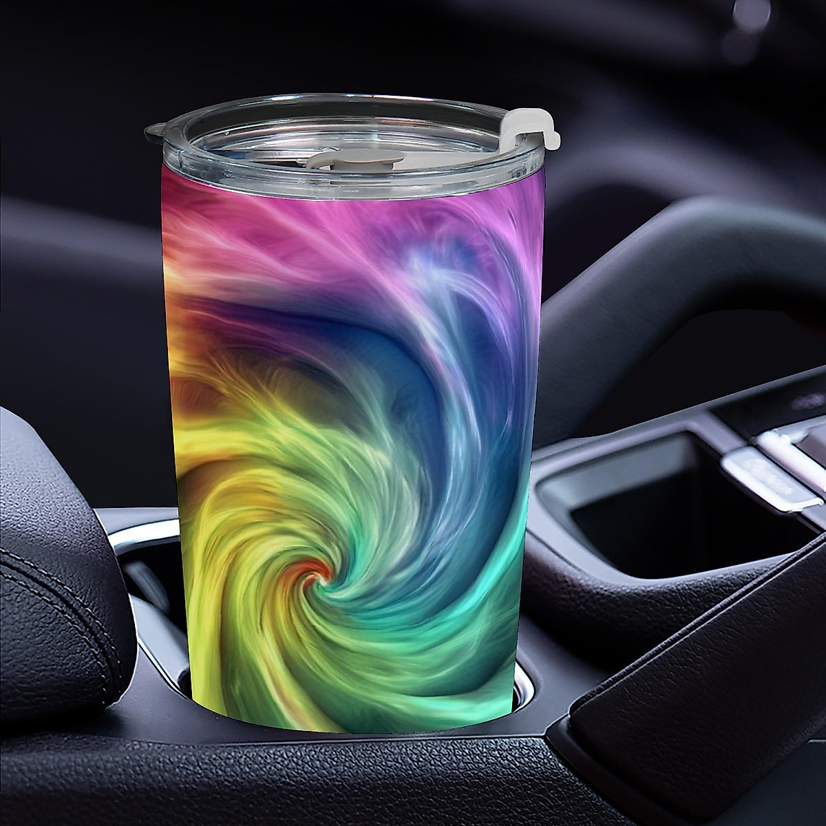 QWEUIOP 20oz Insulated Travel Coffee Mug Abstract Rainbow Coloured Tie Dye Pattern Stainless Steel Tumbler with Lid Double Wall Vacuum Coffee Cup For Hot and Cold Drinks14202