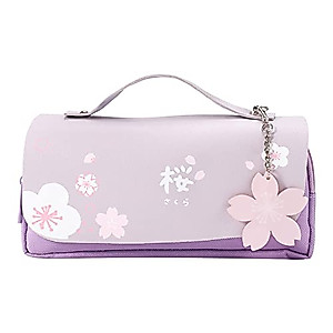 Pteanecay Girls Pencil Case Bag,Kids Makeup Purse Bag Portable Large Capacity with Double Zippers Multifunction Pen Bag(Purple)