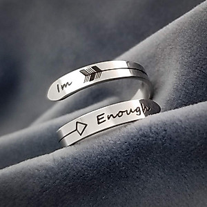Vrycot Im Enough Themb Ring Adjustable Stainless Steel Silver Inspirational Opening Cute Stacking Hiphop Band…