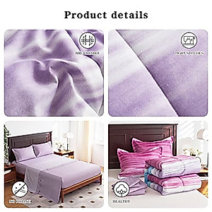 Flysheep 7 Pieces Bed in a Bag King Size, Gradient Purple Red Teal Ombre Boho Striped Comforter Sheet Set, Vibrant Clolorful Patchwork Rainbow Bohemian Bedding Set for All Season